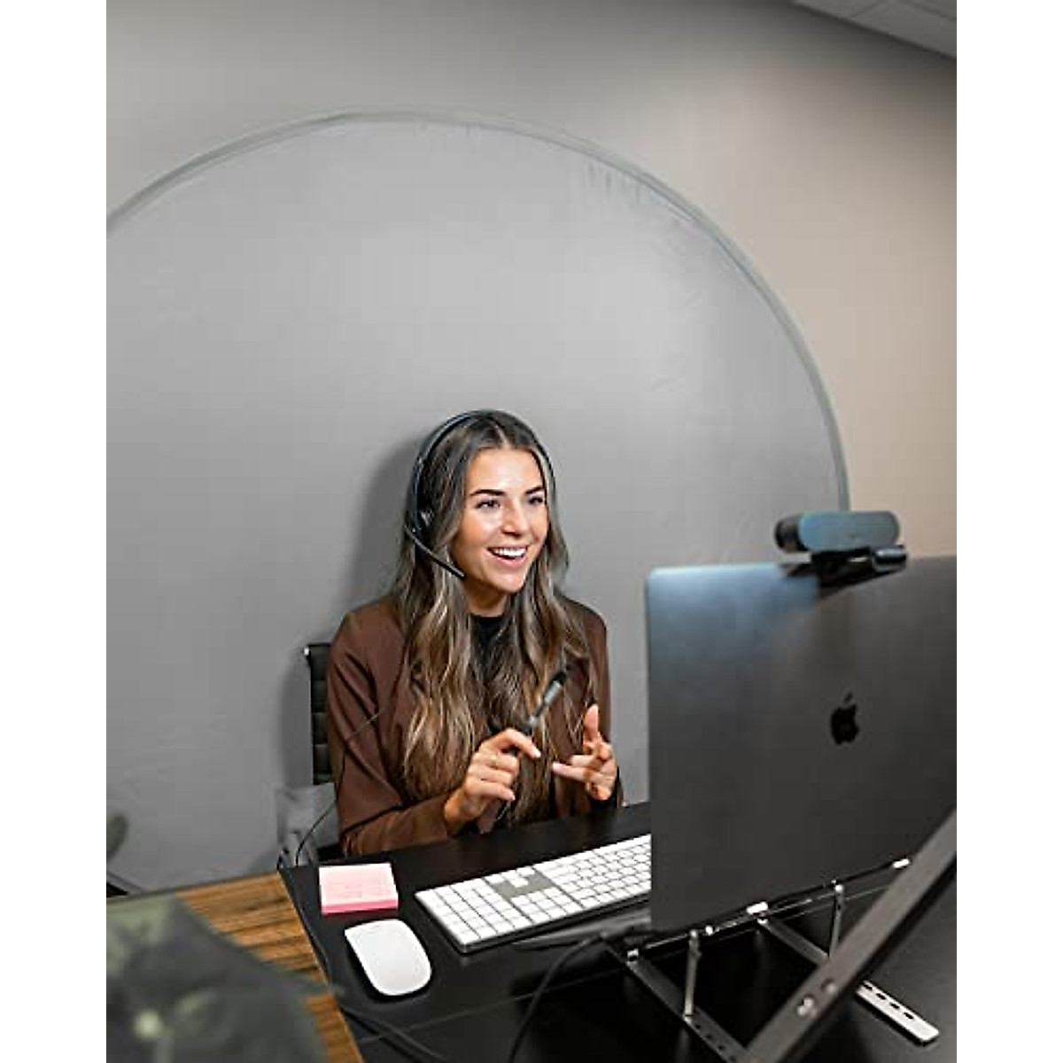 Webaround Mega 63" | Grey | Portable Collapsible Webcam Backdrop | Attaches to Any Chair | Wrinkle-Resistant Fabric | Ultra-Quick Setup and Takedown | Perfect for Zoom, Webex, Teams, etc.