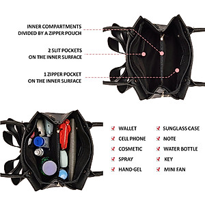 Like Dreams Women Classic Large Vegan Leather Satchel Bowtie Top Handle Fashion Handbag Purse (Black)