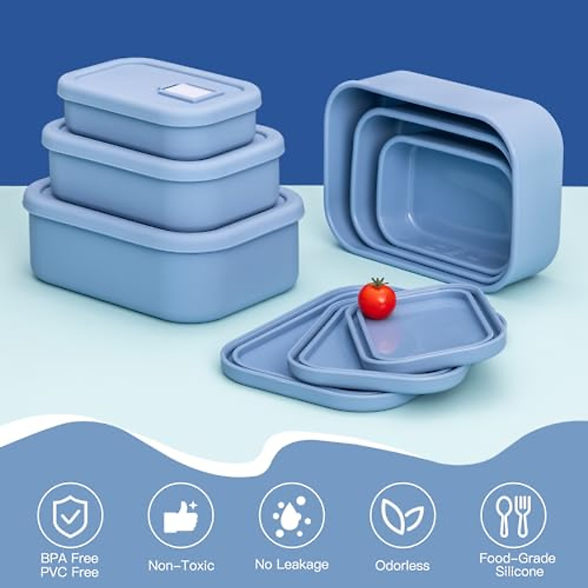 iArtker Silicone Food Storage Containers, Set of 3 Leakproof Storage Bento Box with Lids, BPA Free