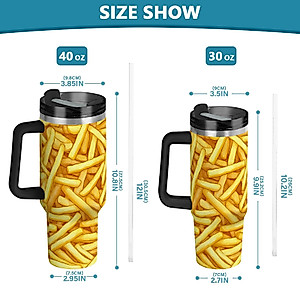 Selerdon 40 oz Tumbler French Fries with Handle and Straw Lid Vacuum Stainless Steel Insulated Water Bottle Travel Mug Car Cup Holder Friendly BPA Free for Gym Travel Office