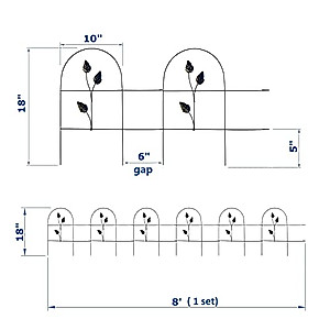 MTB Black Decorative Garden Border Fence 18 Inch x 16 Feet with Leaves Folding Wire Fencing Border Garden Fence Animal Barrier