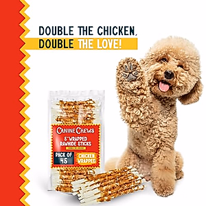 Canine Chews Double Wrapped Chicken Dog Treats - 100% USA Chicken - 45pk