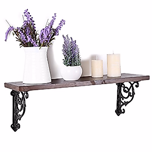 MyGift 24-Inch Floating Shelf Wood with Decorative Victorian Style Cast Iron Brackets