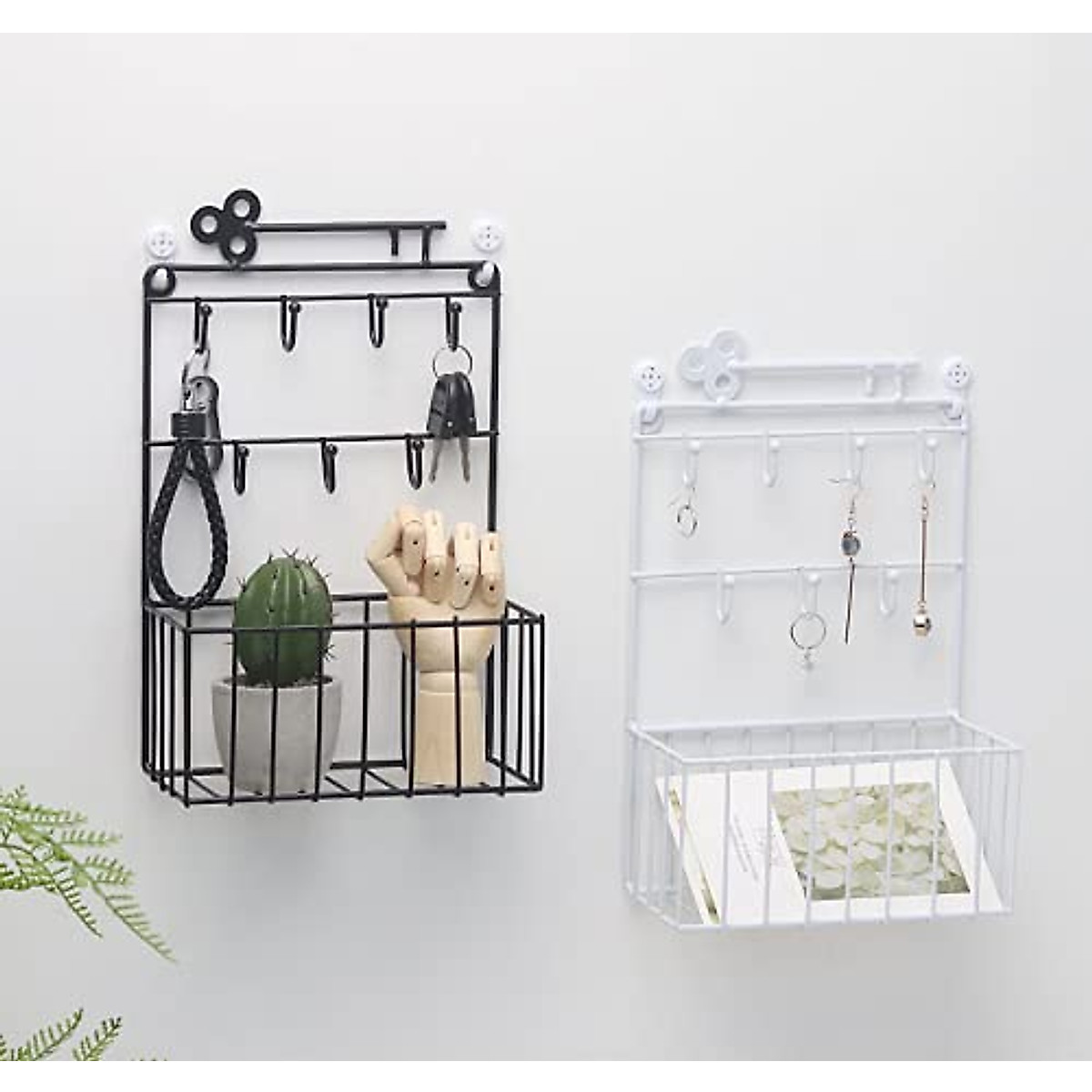 qiuqiu Wall-Mounted Shelf Home Wrought Iron Storage Basket Metal Mail Holder Keychain with Storage Baskets for Mail, Keys, Glasses-Copper