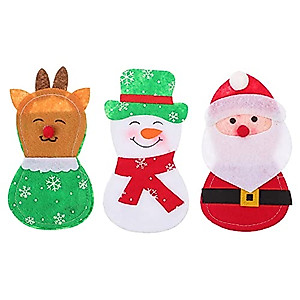 UPKOCH Christmas Silverware Holders Tableware Bag: 3Pcs Santa Snowman Reindeer Cutlery Suit Spoons Forks Pocket Holiday Utensil Bag Xmas Table Decorations