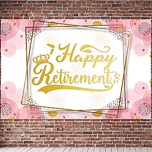 PAKBOOM Happy Retirement Backdrop Banner - Retirement Party Decorations Supplies for Women - 3.9 x 5.9ft Pink Gold
