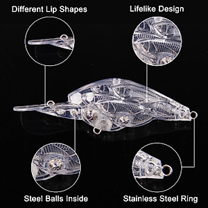 Unpainted Fishing Lures Crankbait Blanks Hard Lures Kit with 3D Eyes Blank Fishing Lure Making Kit Lipless Crankbait Minnow Popper Jerkbait VIB Clear Bodies