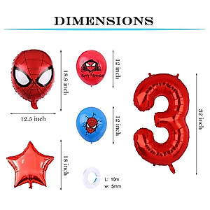 Cartoon Heroes Spider Birthday Decorations, Spider Pattern 3rd Birthday Balloons, 32inch number 3 Cartoon Aluminium Balloon, The Spider Birthday Balloons for Kids Birthday Baby Shower Decorations