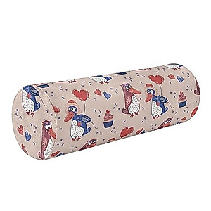 Vnurnrn Cute Penguin Love Neck Support Pillow Round Neck Roll Bolster Cylinder Pillow Cervical Pillows Shoulder Pillow for Leg Knee Back Head Support for Camp Study Work Men