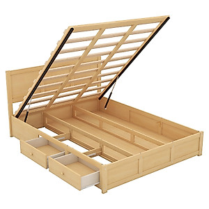 Harper & Bright Designs Lift Up Storage Bed, Queen Platform Bed Frame with Storage Underneath, Queen Size Bed with 2 Drawers, Queen Storage Bed for Bedroom, No Box Spring Needed, Natural