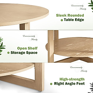 YESHOMY 35.5" Modern Round Coffee Table with Storage Shelf, 2-Tier Wood Coffee Table, Small Space Solution for Living Room Furniture, Easy to Assemble, Espresso