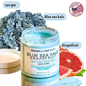 VITAMINS AND SEA BEAUTY, Exfoliating Face Mask Deep Cleansing Purifying Blackhead Pore Control with Blue Sea Kale and Grapefruit, Skincare for All Skin Types, 8.5 Fl Oz