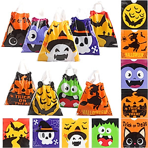 DIYASY 72 Pcs Halloween Drawstring Treat Bags for Kids, Small Plastic Candy Bags with Handle for Kids Trick or Treat Halloween Party Favors Supplies