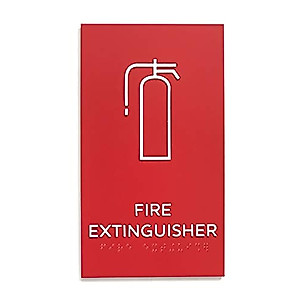 Kubik Letters Fire Extinguisher Sign, ADA Compliant Modern Design Sign with Grade 2 Braille for Fire Extinguisher Location with 3M Double Sided Tape