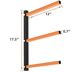 Foozet Lumber Rack Wall Mount with 3-Level 2 pairs Wood Organizer and Lumber Storage Heavy Duty Metal Wood Rack for Indoor and Outdoor,Black-Total Max Load 600lb