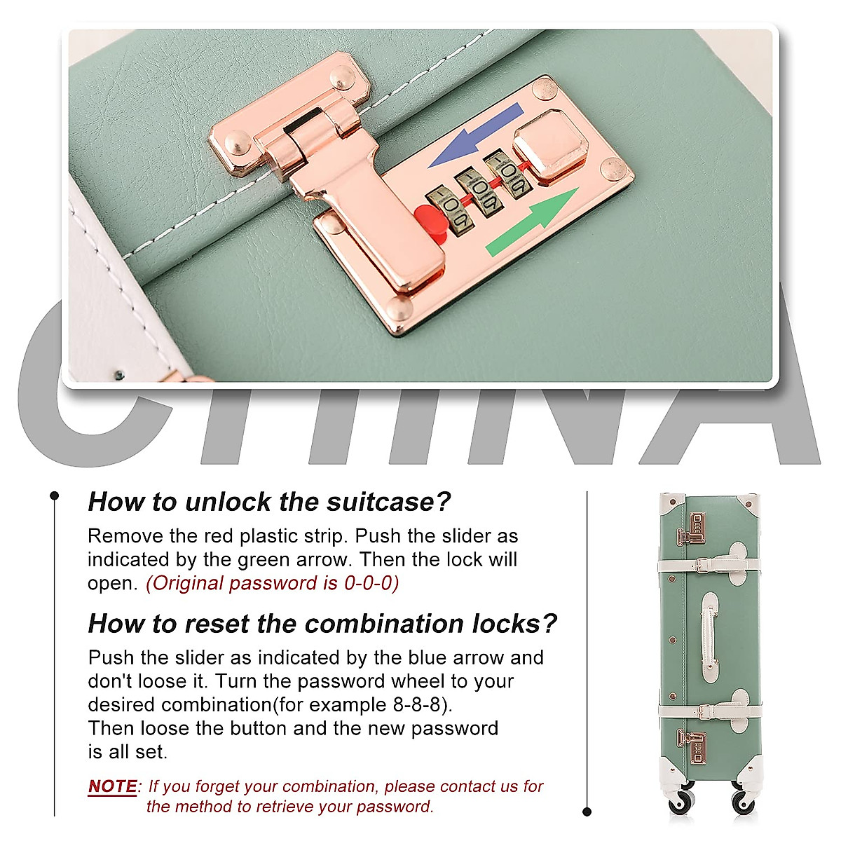 Unitravel 3 Piece Vintage Combination Suitcase Set, Hard Shell Retro Travel Trunk Luggage with Train Bag for Women (Matcha Green, 26"+20"+12")