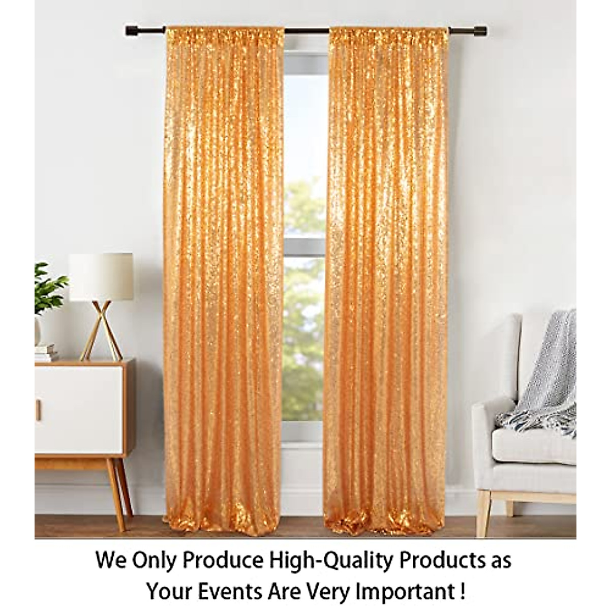 Sequin Curtains 2 Panels Gold 2FTx8FT Sequin Photo Backdrop Sequin Backdrop Curtain Pack of 2-1011E