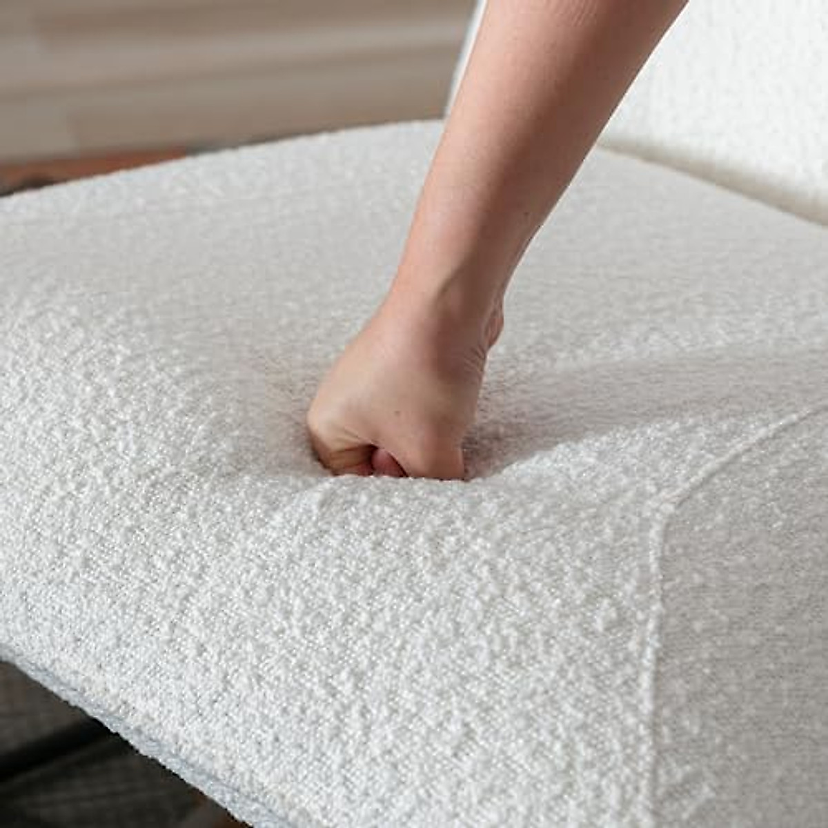 Ya-Home Modern Accent Chair, Upholstered Armless Living Room Chair Lounge Chair Sherpa Fabric with Black Metal Legs Guest Chair for Bedroom Reception Room, White