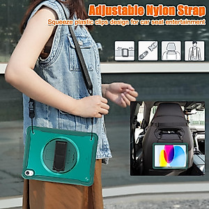Batianda Case for New iPad 11 2025 A16 Chip/iPad 10th 10.9-inch 2022 Release Heavy Duty Rugged Shockproof Tablet Cover with 360° Rotating Hand Strap Foldable Hidden Stand & Shoulder Strap, Teal