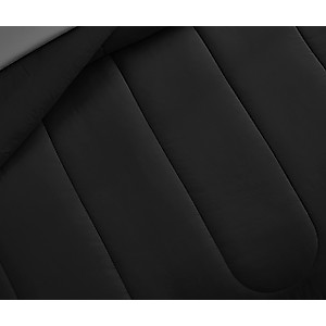 Maple&Stone Queen Size Comforter Set 7 Pieces Bed in a Bag - Down Alternative Bed Set with Sheets, Pillowcases & Shams, Soft Reversible Duvet Insert for Queen Bed, Black