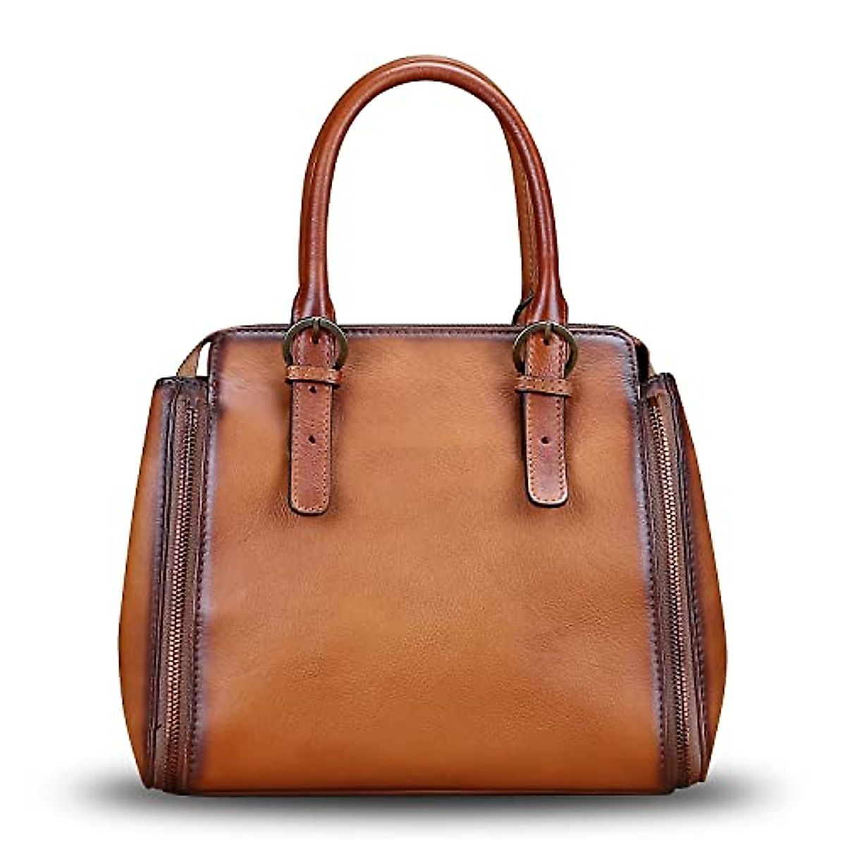 Genuine Leather Handbags Satchel for Women Purse Vintage Handmade Top-Handle Handbag Crossbody Shoulder Bag Cowhide for Ladies (Brown)