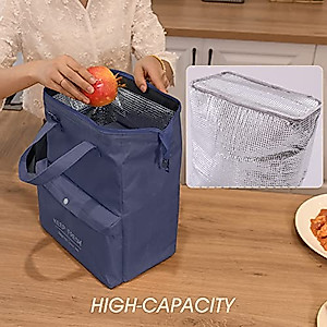 Mziart Large Insulated Lunch Bag with Adjustable Shoulder Strap, Reusable Bento Lunch Bag Wide-Open Lunch Tote Bag Handbag Lunch Box Cooler Bag for Women Men Office Work Picnic Beach(Dark Blue)
