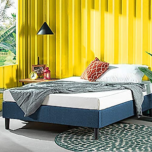ZINUS Curtis Upholstered Platform Bed Frame / Mattress Foundation / Wood Slat Support / No Box Spring Needed / Easy Assembly, Navy, King
