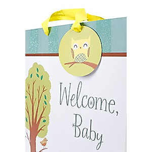 Hallmark 15" Extra Large Baby Gift Bag with Tissue Paper (Woodland Animals) for Baby Showers, New Parents and More