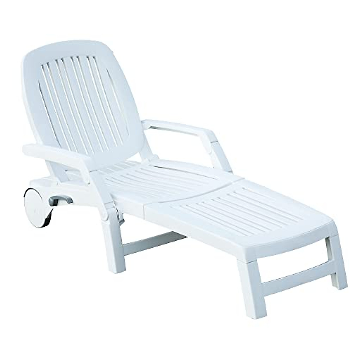 YITAHOME Outdoor Folding Chaise Lounge Chair with 6 Adjustable Backrests, Foldable Poolside Lounger with Wheels, Plastic Recliner for Patio, Beach,Easy Assembly, Lightweight, Waterproof, White (1)