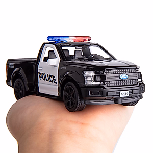 BDTCTK 1/36 Scale Compatible for Ford F150 Pickup Truck Police Car Model, Zinc Alloy Die-Cast Pull Back Vehicles Kid Toys for Boy Girl Gift (Black)