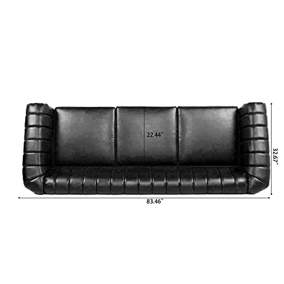 84" Chesterfield 3 Seater Sofa Black with Rolled Arm, Mid Century Modern Striped PU Leather Couch for Small Spaces