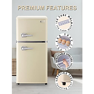 KRIB BLING 3.5 Cu.ft Compact Refrigerator, Mini Fridge with Freezer, Retro Design Small Drink Chiller with 2 Door Adjustable Mechanical Thermostat for Home, Office, Dorm or RV, White