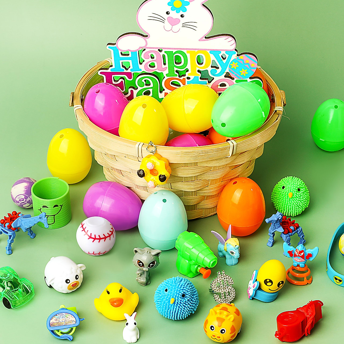 JOYIN 60Pcs Easter Eggs with Toys Inside, Prefilled Easter Eggs Stickers with Assorted Toys for Kids Boys Girls,Easter Party Favors Easter Eggs Hunt, Basket Stuffers Filler, Classroom Exchange