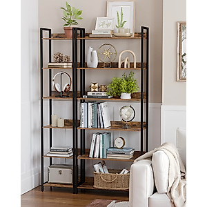 Surksis 6-Tier Bookshelf, Large Bookshelf, Industrial Bookcase with Open Shelves, Tall Book Shelf for Living Room, Home Office, Study, Bedroom, 11 x 29.9 x 72.5 Inches, Rustic Brown and Black