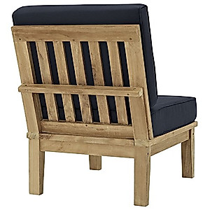 Modway Marina Premium Grade A Teak Wood Outdoor Patio Armless Chair, Natural Navy