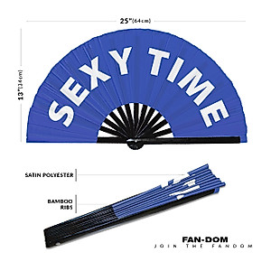 Sexy Time Hand Fan Foldable Bamboo Circuit Hand Fan Funny Gag Slang Words Expressions Statement Gifts Festival Accessories Rave Handheld Circuit Event Fan Clack Fans (Blue)