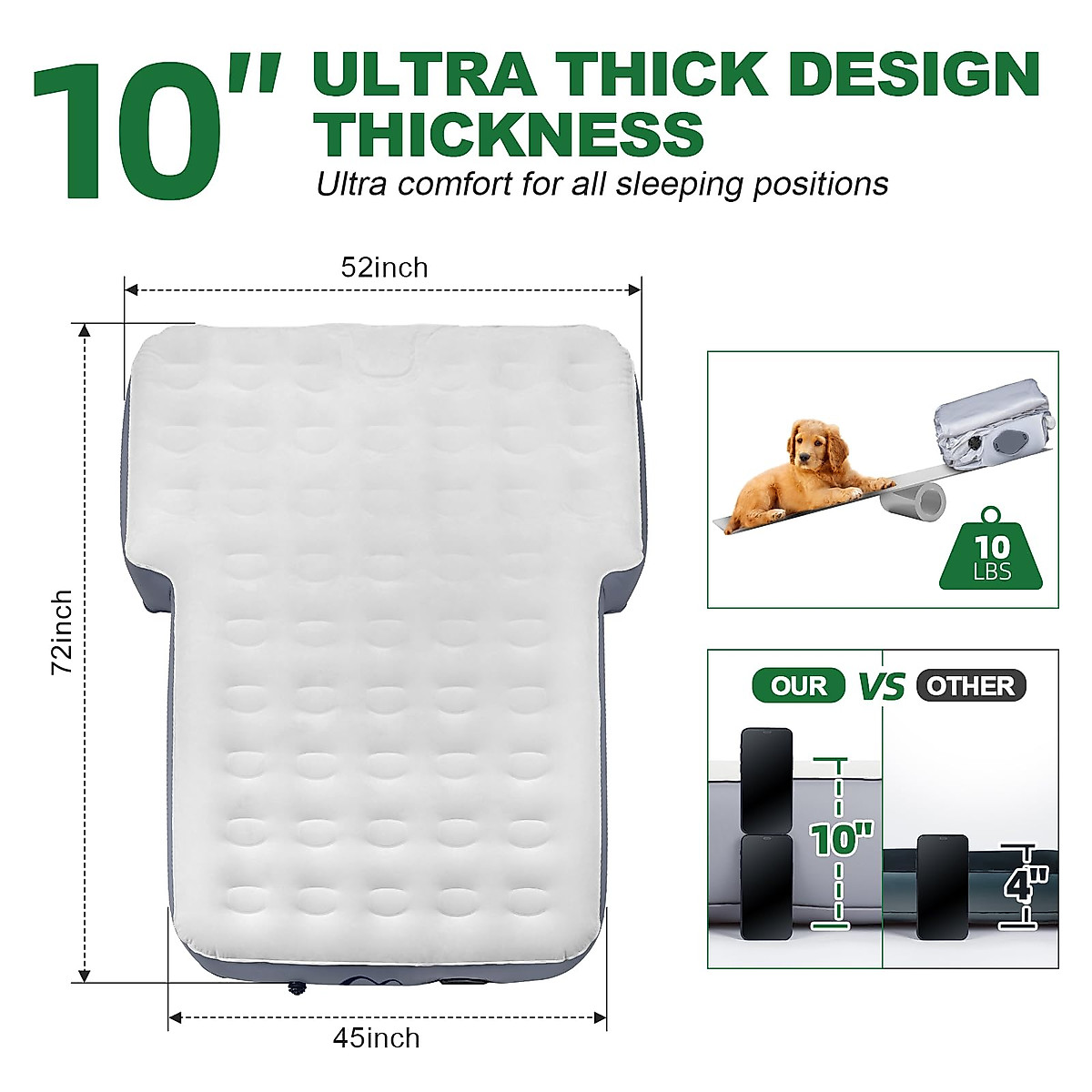 Sokeface SUV Air Mattress Camping Bed with Wireless Air Pump(2024 Newest Upgraded), 10inch Air Mattress for Jeep Wrangler JK JKU JL JLU Unlimited 4 Door Ford Bronco Subaru Forester and Fits Most SUVs