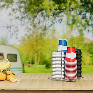 KOTEMON Cup and Lid Holder, 4 Compartment, Square | Rotating Coffee Cup Dispenser Lid Carousel for Restaurant, Buffet, Coffee Station, Bar, Countertop, Clear Acrylic