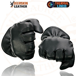 Milwaukee Leather SH858 Men's Black Thermal Lined Deerskin Motorcycle Hand Gloves W/Sinch Wrist Closure - Large