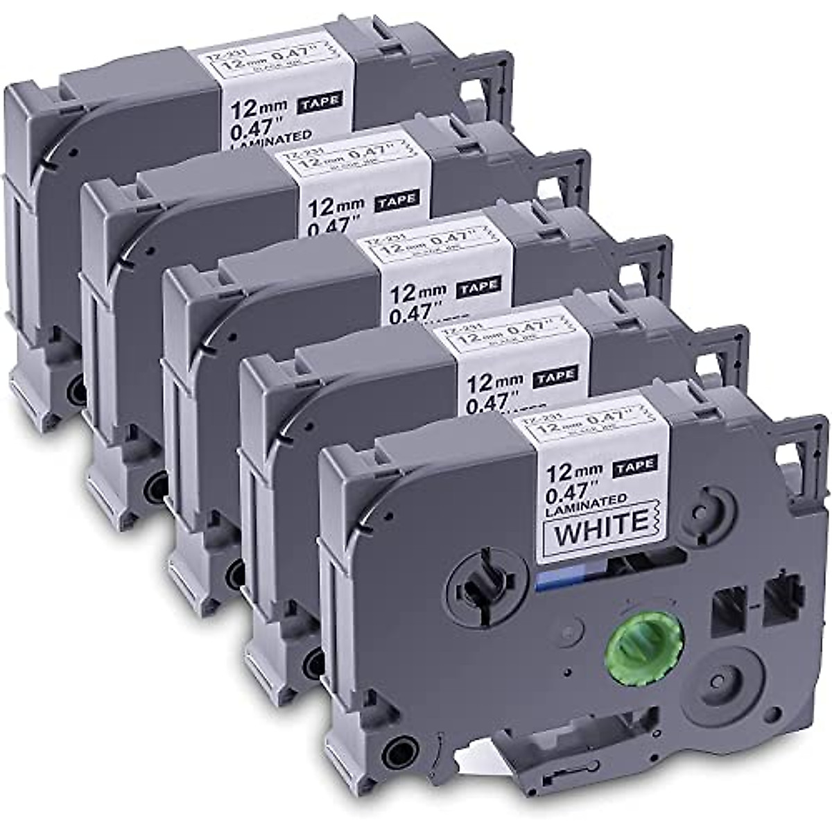 Filery 5-Pack Label Maker Tape for Brother TZe-231 TZ-231 Laminated P-Touch Label Maker Tape, for Model PT D200 D210 H100 1880, Compatible Label Tape Replacement, 12mm 0.47 Inch Black on White