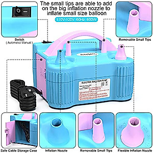 Balloon Pump,134 PCS Electric Balloon Pump 110V 600W Portable Dual Nozzles- Ballon Arch Garland Kit with Tape Strip, Tying Tool, Dot Glue, Flower Clip for Party Decoration