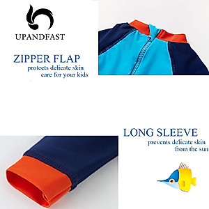 upandfast Baby Boy Swimsuit UPF 50 One Piece Infant Boy Bathing Suit with Sun Hat(Blue,6-9 Months)