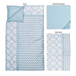 Trend Lab Blue Sky 3 Piece Crib Bedding Set, Can Be Used As A Blanket Or A Playmat for Tummy Time, Includes Quilt, Fitted Crib Sheet and Skirt