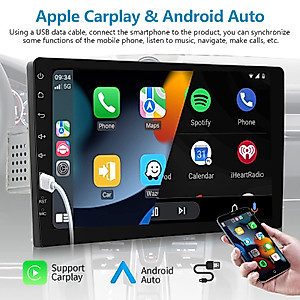 Single Din Car Stereo Support Carplay & Android Auto 9'' Touch Screen Car Audio EQ Multimedia Player Built-in Mirror Link USB Bluetooth Handsfree Call with FM/AM Radio Receiver Rear View Camera SWC