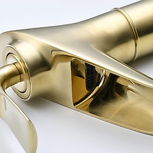 SHUNLI Waterfall Bathroom Faucet Brushed Gold Bathroom Sink Faucet,Single Hole Single Handle Lavatory Vanity Bath Faucet Commercial,Solid Brass