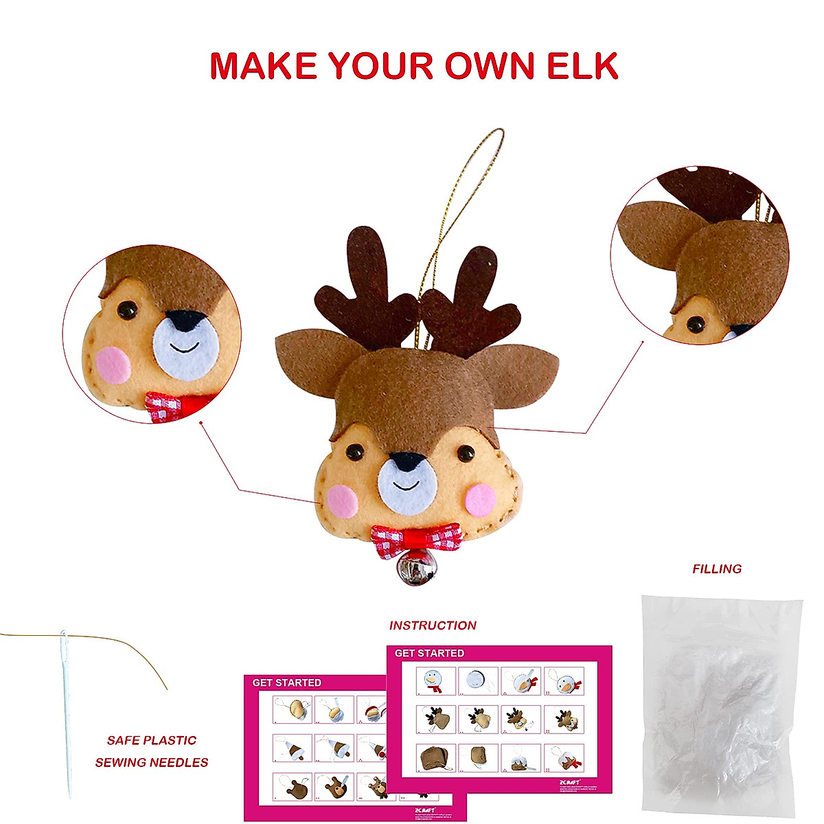 MOVEBO DIY Craft Sewing Kits for Christmas,Christmas Ornaments DIY Craft Kits for Kids (Christmas Ornaments DIY 3)