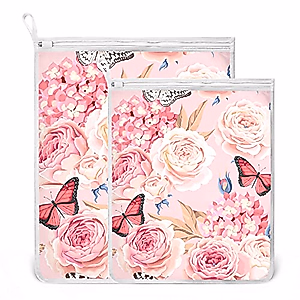 Xigua 2 Pack Rose Butterfly Mesh Laundry Bags Zipper Travel Washing Bag Storage Organizer for Clothes, Sock, Lingerie, Bra and Underwear