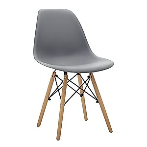 CangLong Modern Mid-Century Shell Lounge Plastic DSW Natural Wooden Legs for Kitchen, Dining, Bedroom, Living Room Side Chairs, Set of 1, Grey