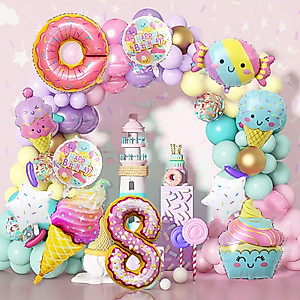 10Pcs Ice Cream Balloons, Ice Cream Donut Candy Birthday Number Mylar Foil Balloon Ice Cream Theme 8th Birthday Party Supplies Decorations (8th)