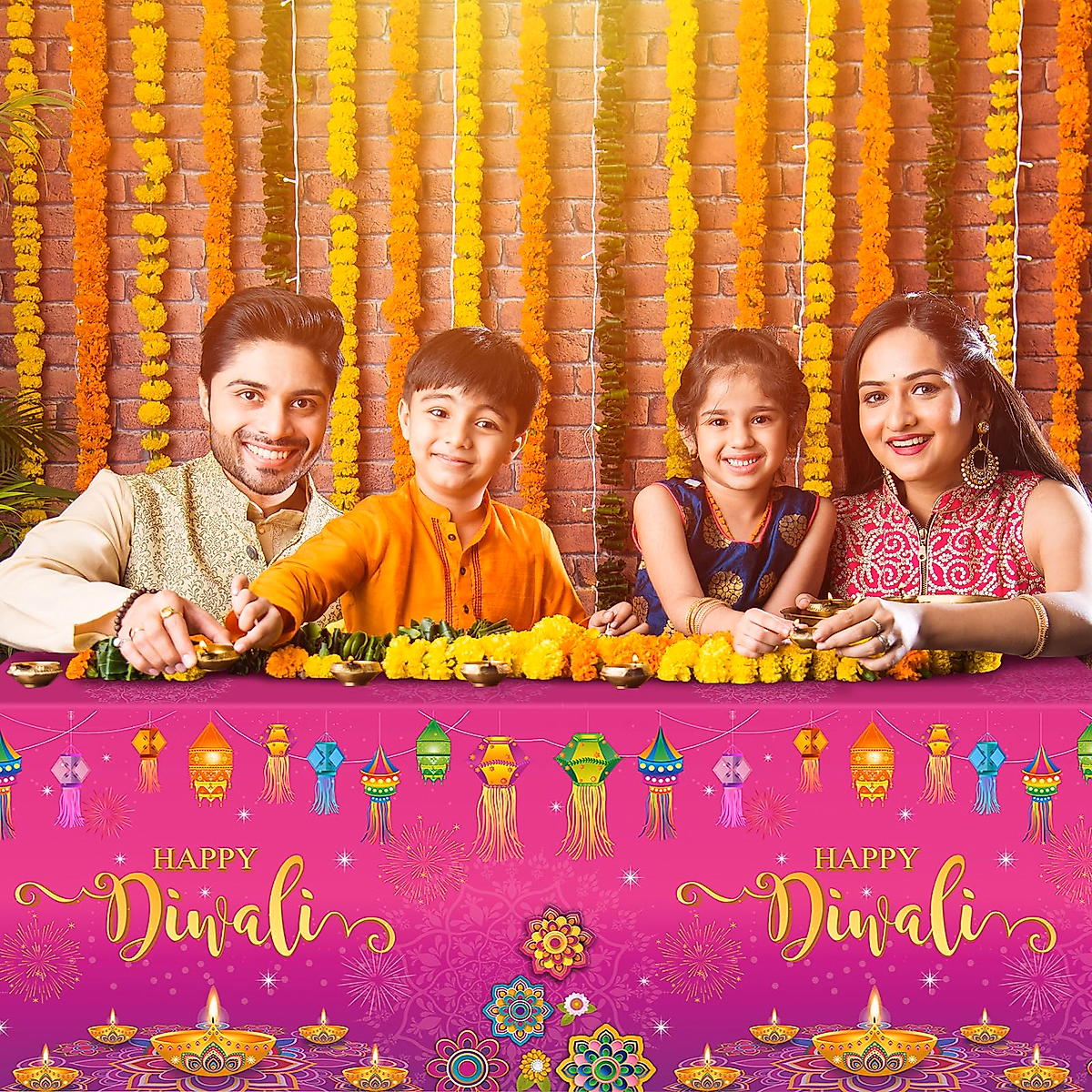 3 Pack Happy Diwali Disposable Tablecloth, Festival of Lights Plastic Table Cover for Rectangle Tables, Diwali Table Cloth for Indian Diwali Light Celebration Party Supplies Decorations, 54×108 Inch